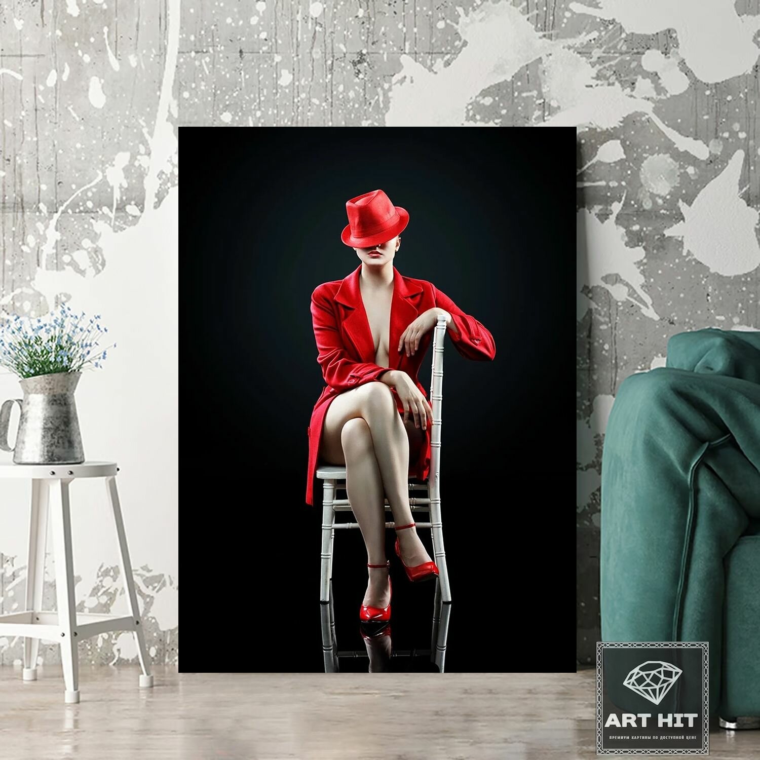 Картина "Девушка в красном", 20x30 см, поп-арт, на подрамнике, хлопок