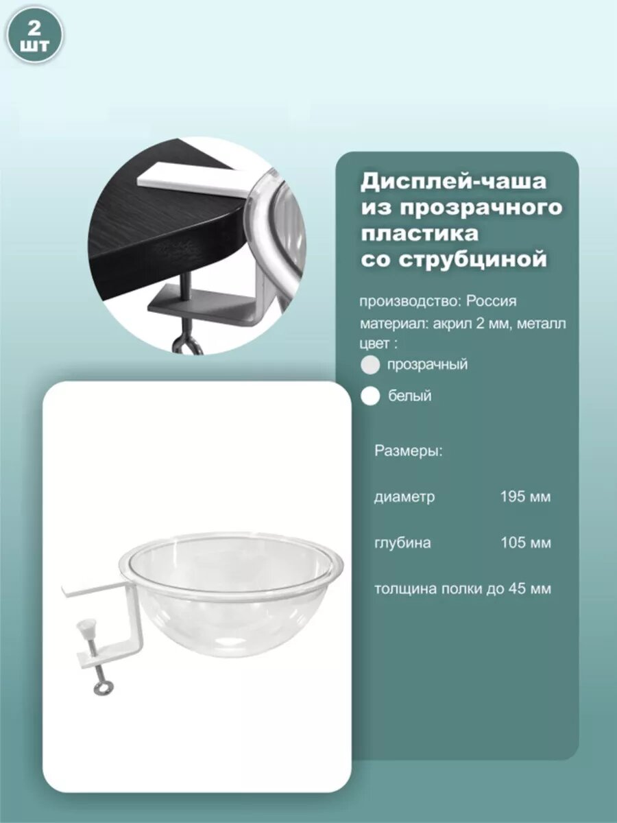 Дисплей-чаша со струбциной, диаметр 19.5см, прозрачная, 2шт.