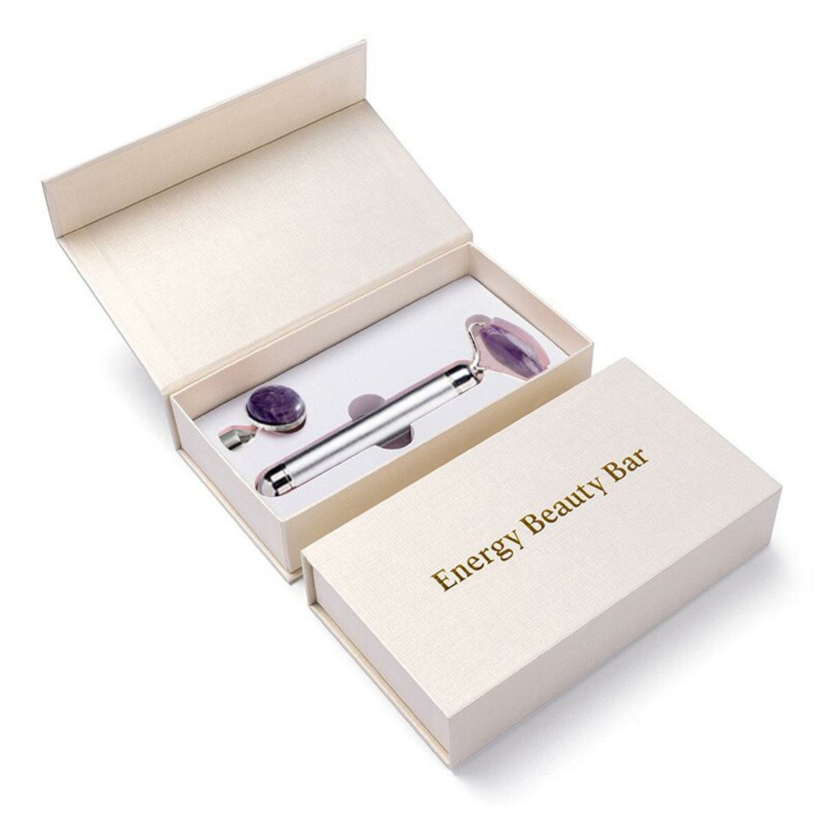 2 в 1 Электрический натуральный розовый кварц нефритовый ролик для лифтинга лица с кристаллом нефрита, ролик для лица, косметический массажный инструмент, серебро-(серебро-)