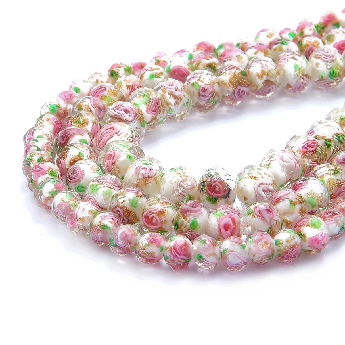 Celadon граненые бусины из муранского стекла 8-12 мм 8mm 10pcs, Pink