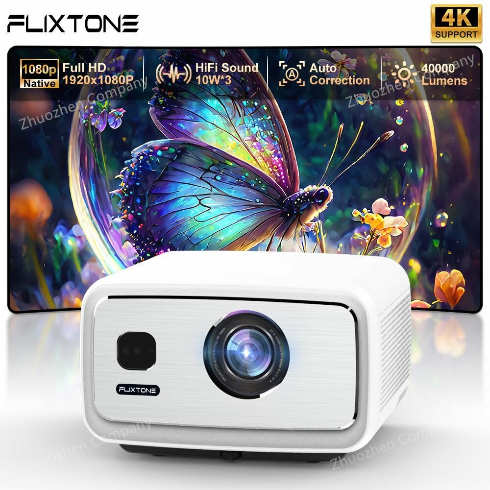 Flixton D9W Ultra 3000 ANSI Full HD 1080P проектор для фильмов Android WiFi 6 Домашний кинотеатр Лучевой проектор для видео встреч на открытом воздухе
