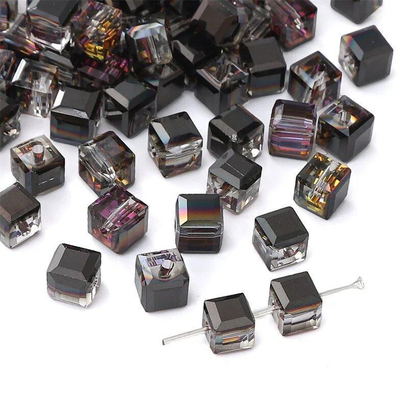 Модные Квадратные бусины 10 шт, стеклянный куб, свободные бусины, отверстие 1 мм, сделай сам, для изготовления ювелирных изделий, браслетов, ожерелий, аксессуары 7x7mm Dark Purple