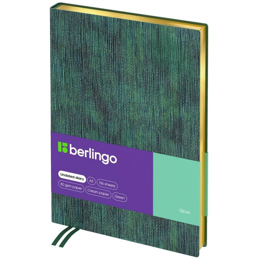 BERLINGO_ UD3_93531 Ежедневник недатированный, а5, 136л, кожзам, berlingo glow, зол. срез, зеленый