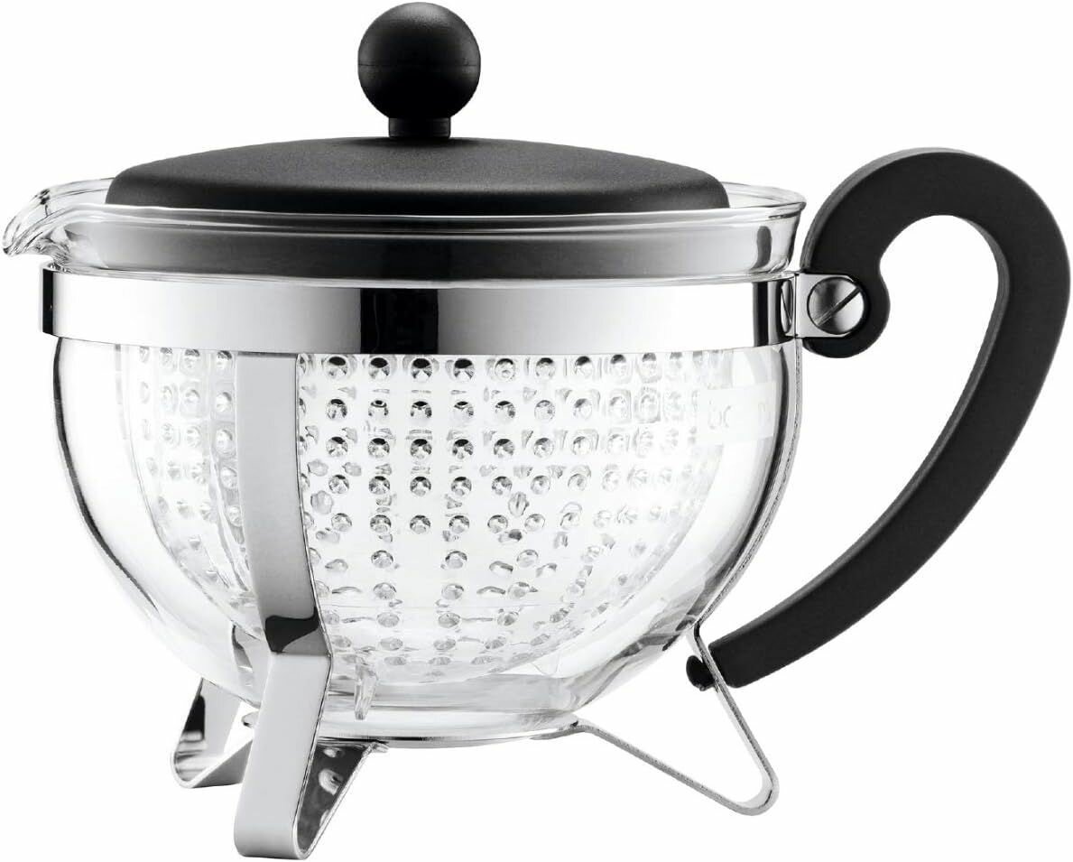 Заварочный чайник Bodum Chambord с цветной пластиковой крышкой, 1 л, черный, 00727015205137