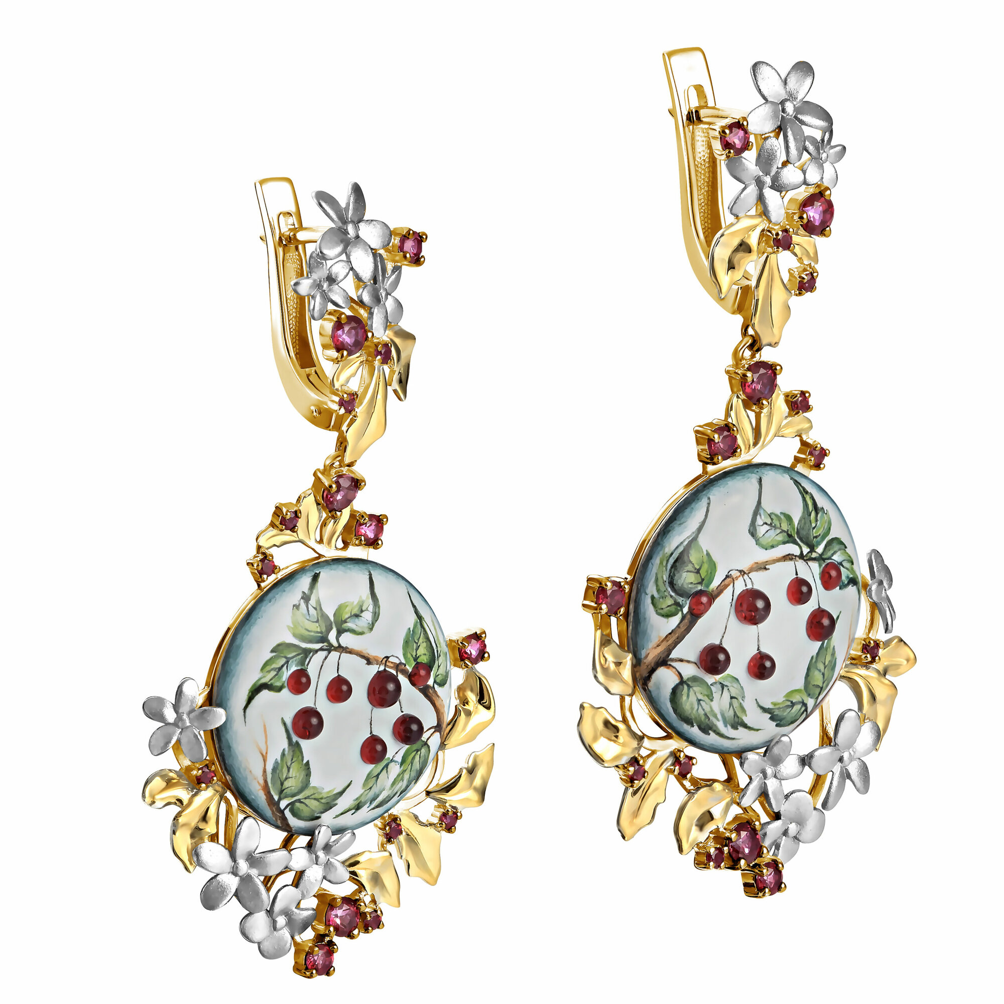 Серьги, желтое золото, 585 проба, финифть, топаз