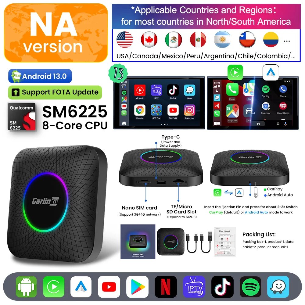 Carlinkit Android 13, SM6225, NA, 8GB RAM 128GB ROM