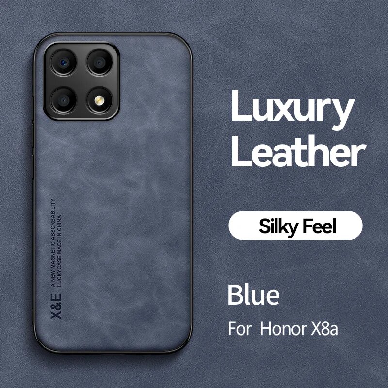 Чехол Honor X8a, синий, кожаная текстура