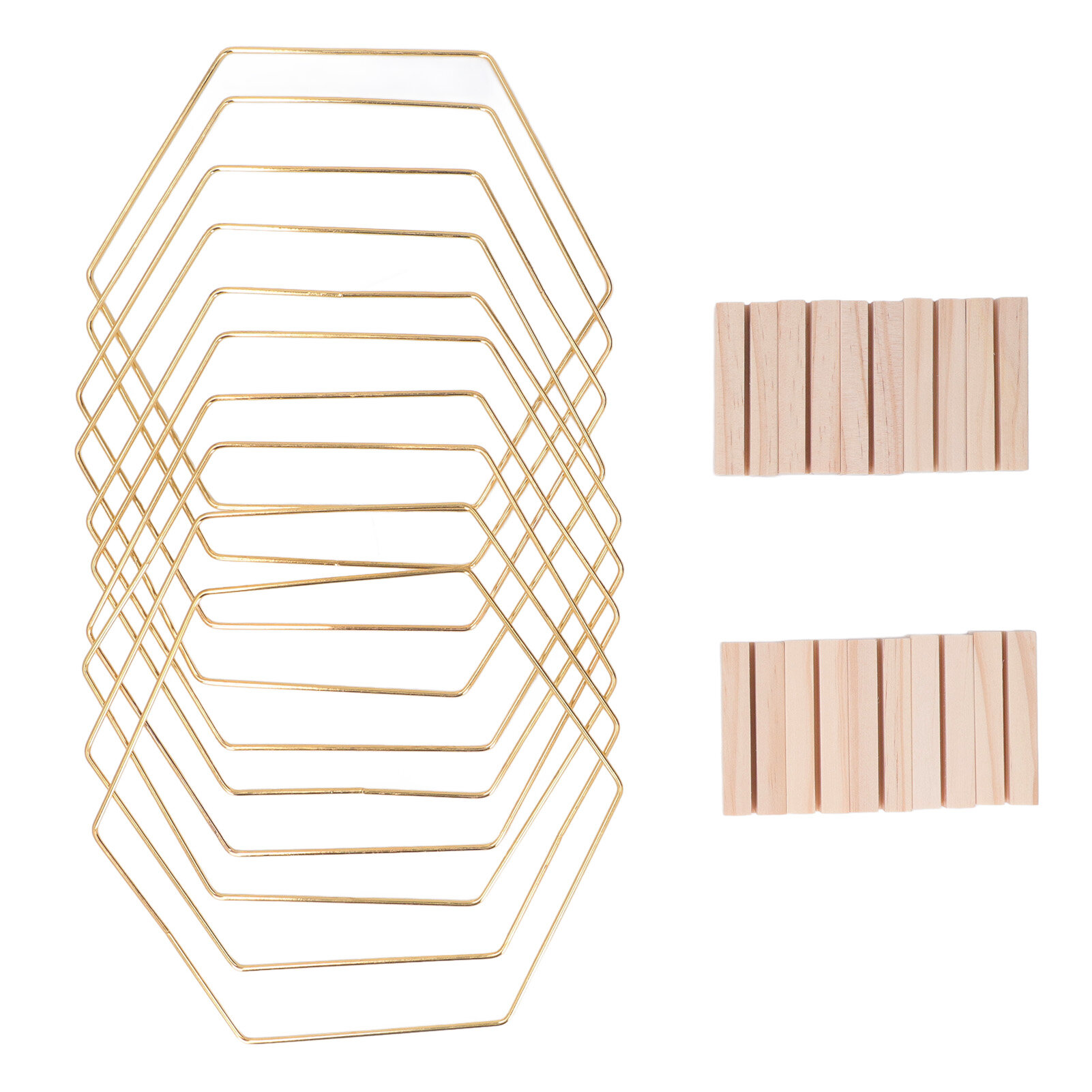 10 комплектов шестиугольных металлических колец для настольного цветочного венка своими руками с деревянной подставкой для свадьбы и гостиной, золотистый цвет.