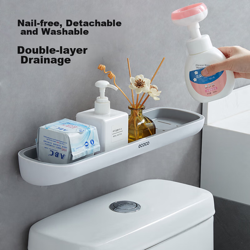 Ecoco Bathroom Storage Rack, Toilet Washstand, No Drilling Required, Wall-Mounted, Toilet And Washroom Organizer Shelf, E1923 Gray