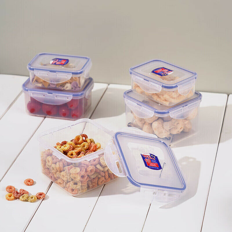 LOCK&LOCK Plastic Food Storage Containers, Airtight Lunch Boxes, Kitchen Storage Containers, Refrigerator Freezer Storage Boxes, 5-Piece Set