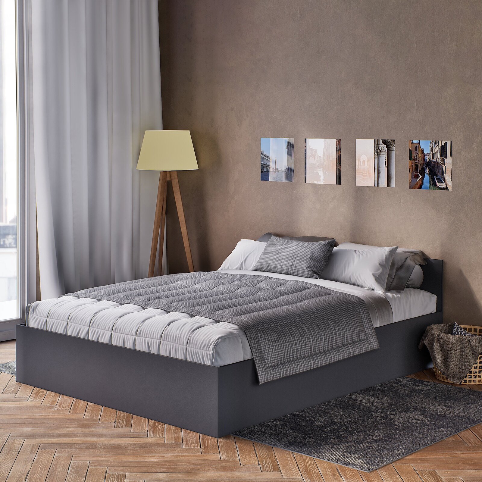 Кровать двуспальная «Мадера», с основанием, 160×200 см, цвет графит