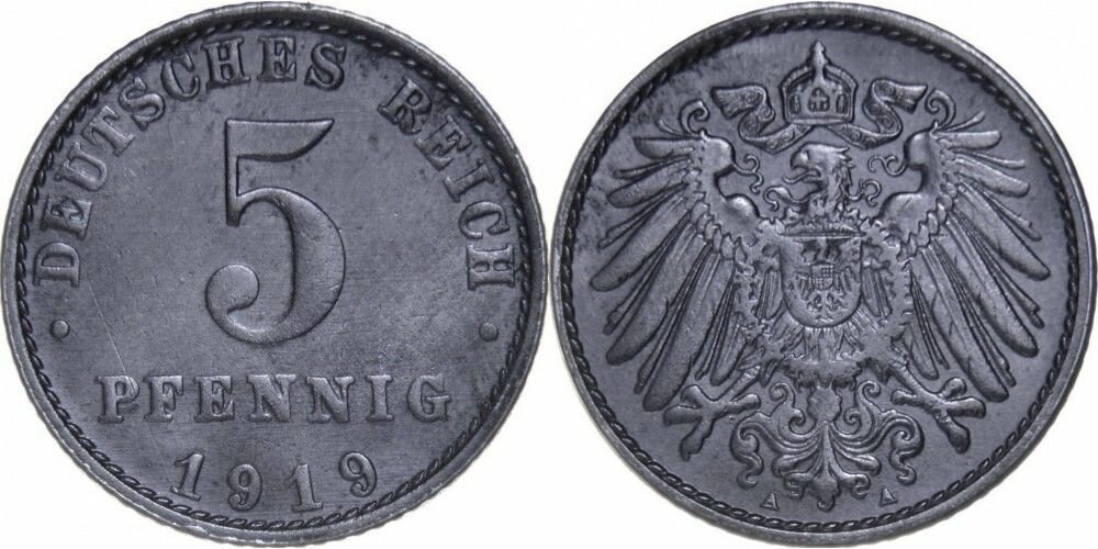 Германия 5 пфеннигов, 1915-1922 Герб XF