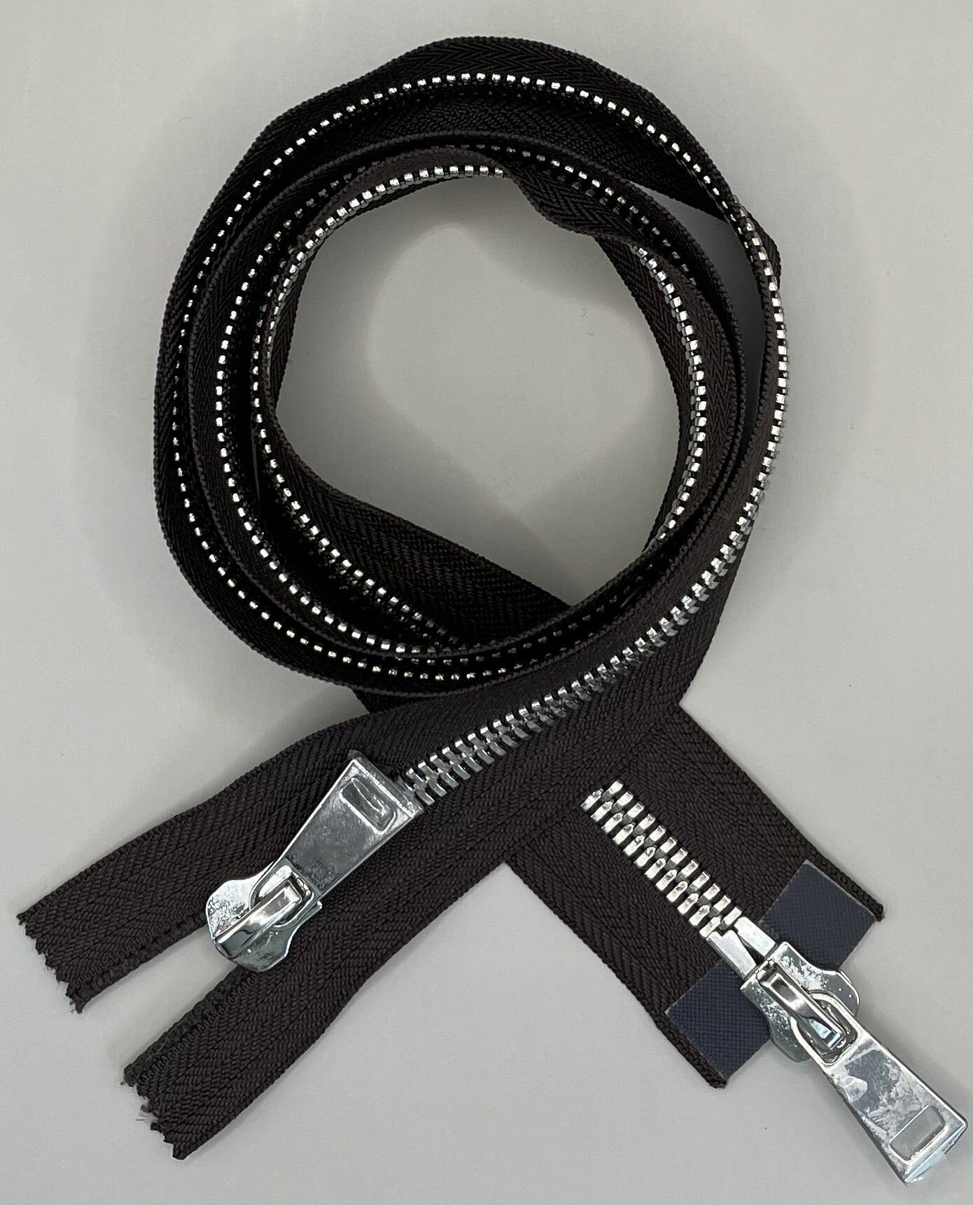 Молния металл,100см, тип 10, коричневый, зубья никель(св. металл),2 замка. Италия.1шт.