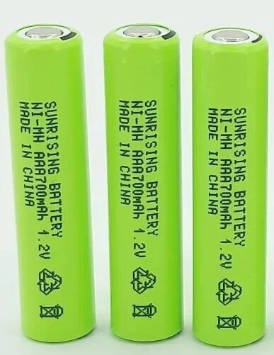 Аккумулятор AAА(42*10мм) SUNRISING Ni-Mh 1.2 В 700 мАч, плоский + контакт, 3 шт