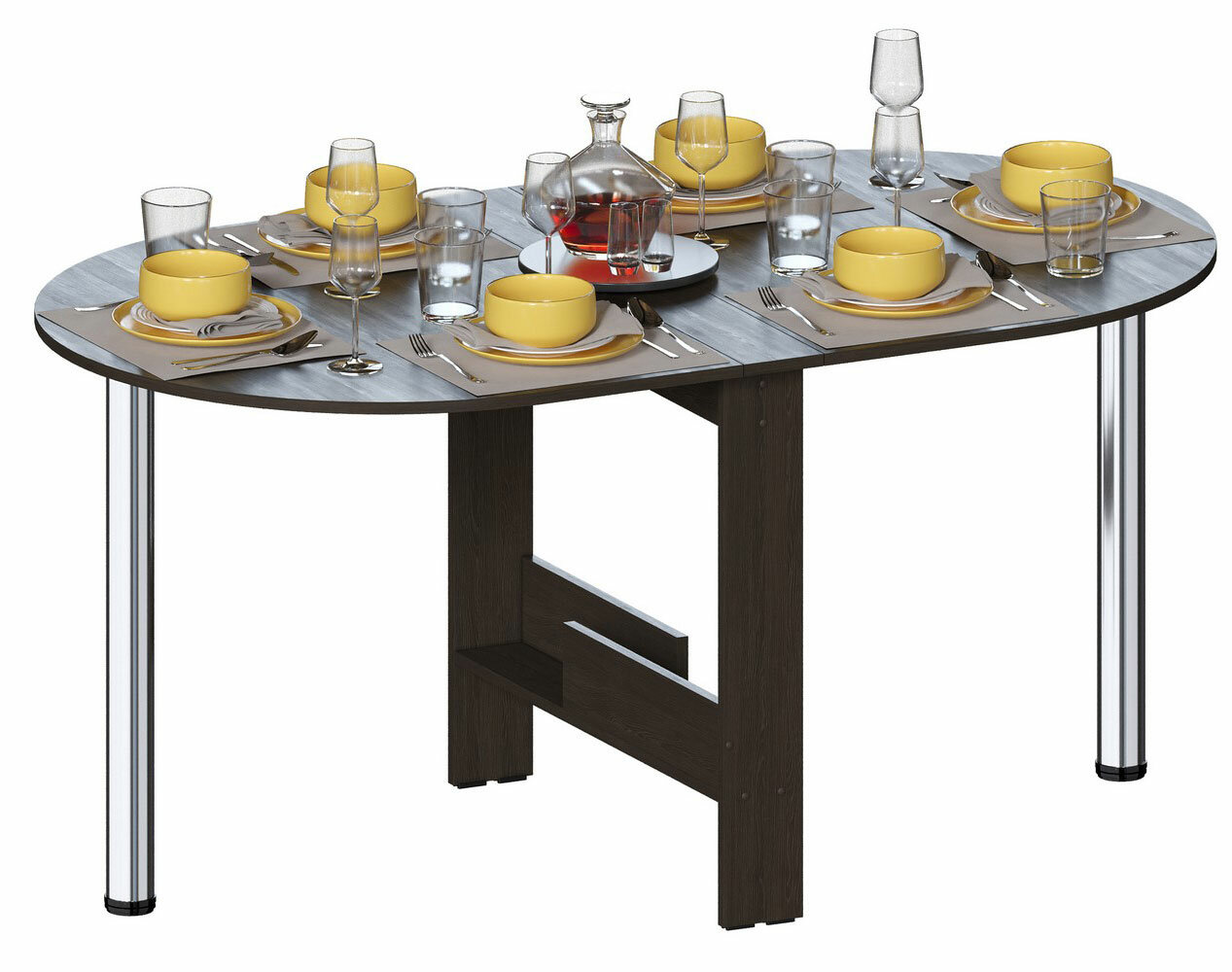 Овальный стол-книжка с 2 металлическими ножками МагМебель Джаз №12 венге