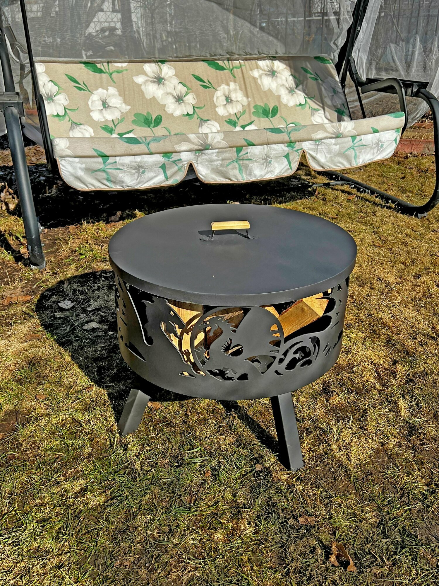 Костровая чаша дракон 3в1(Крышка+СеТКА искрогаситель 60 см 0,3 см)