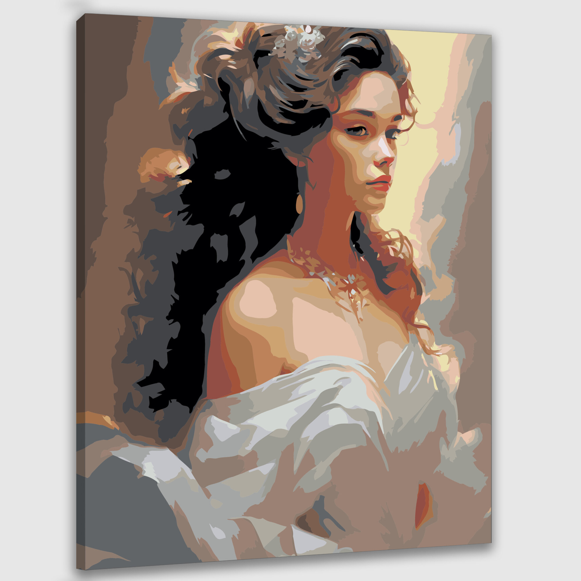 Картина по номерам 40x50 см, картина маслом, принцесса, белое платье, грация, очарование, золотая тиара, мазки