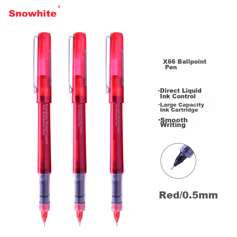 Snowhite X66 Direct Liquid Rollerball Pen, Teacher's Correction Pen, Full Needle Tube Gel Pen, Signature Pen, Red Ink, 0.5mm, 12 Pens/box