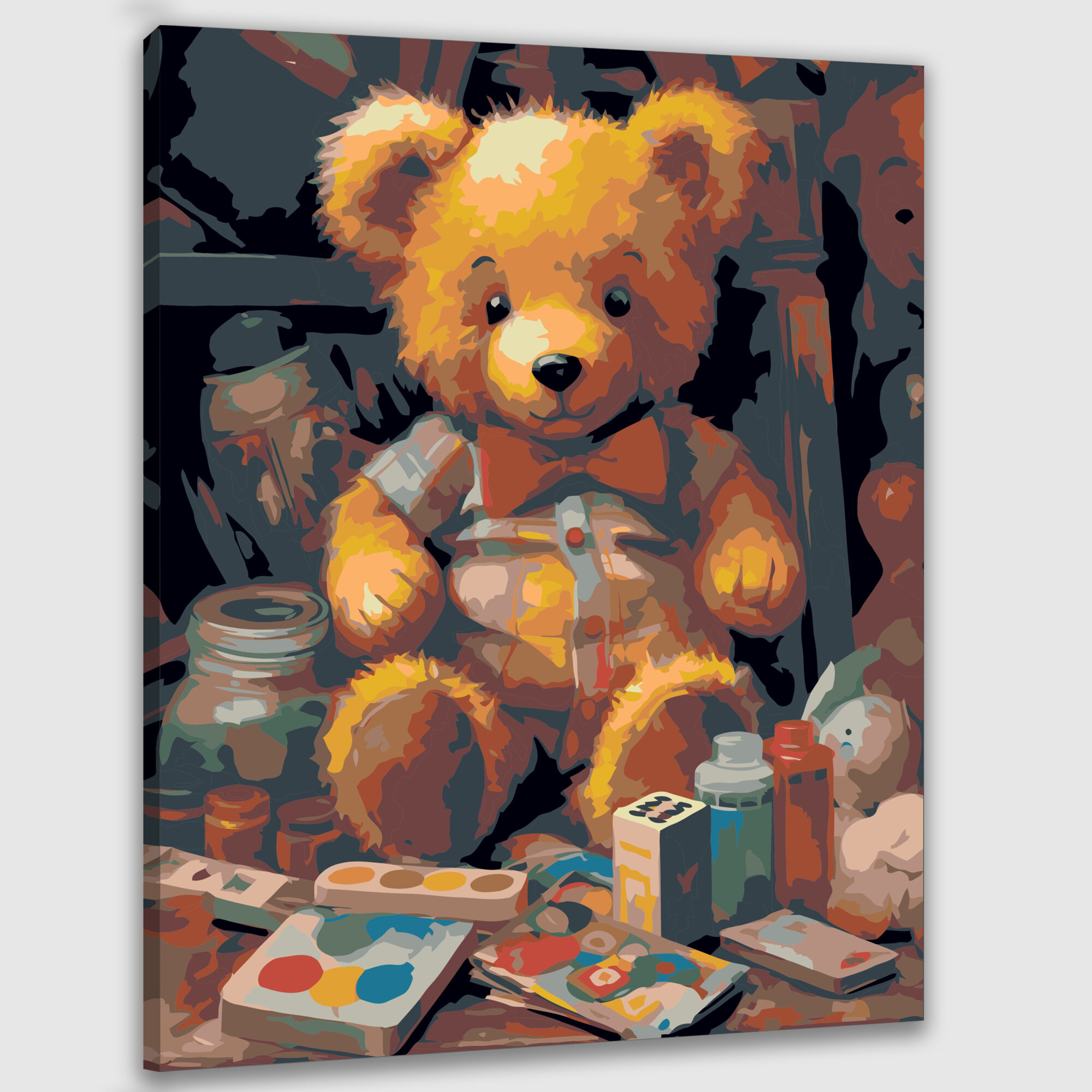 Картина по номерам 40x50 см, картина маслом, игрушечная кукла, следы износа, коллекция детских вещей, цветные карандаши