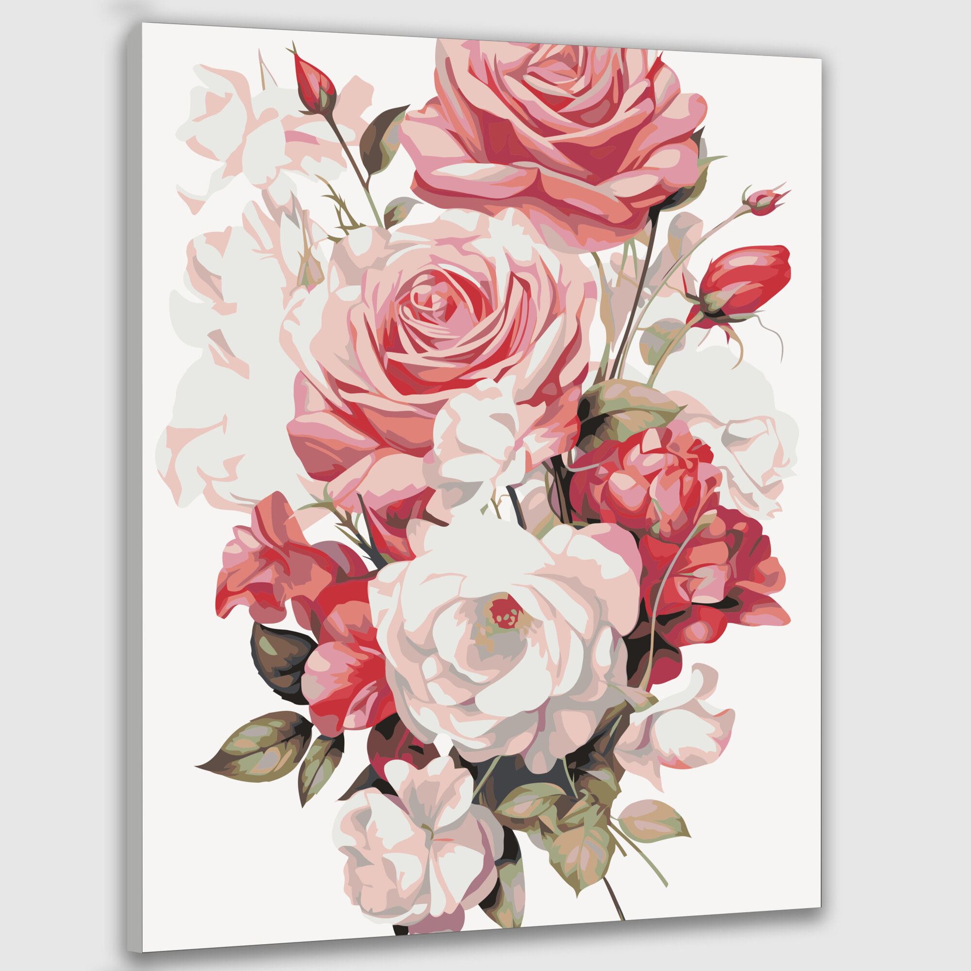 Картина по номерам 40x50 см, розы, лепестки, оттенки, розовый, белый, нежность, романтика, детали, цветки, бархатистые