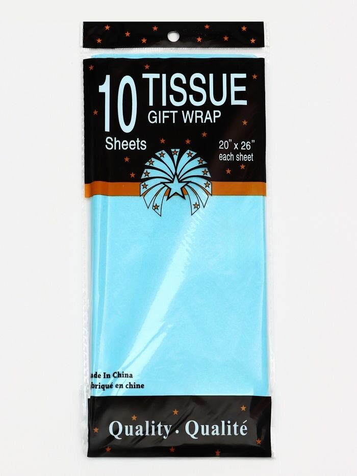 Бумага упаковочная двухсторонняя тишью, подарочная на День Рождения, голубая, 50х65 см, в упаковке 10 листов