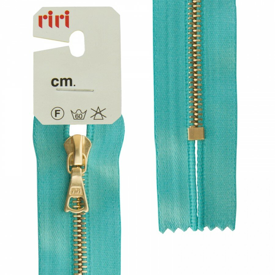 Молния металл, Gold, неразъёмная, на атласной тесьме, 4 мм, 16 см, цвет 5859, бирюзовый