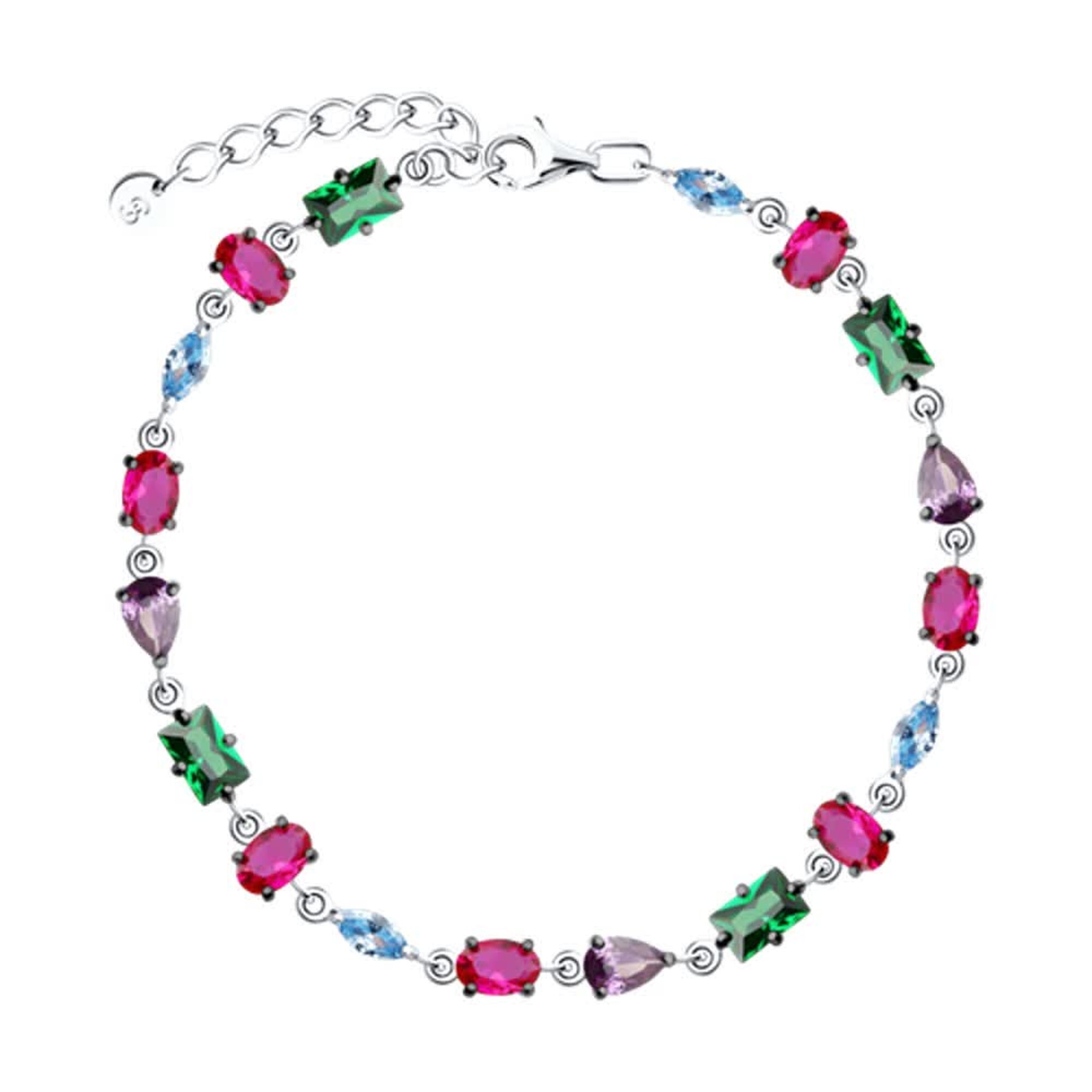 Браслет, серебро, 925 проба, родирование, фианит, корунд