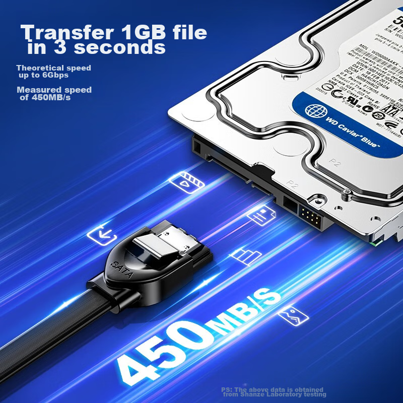 Shanze High-Speed SATA 3.0 Hard Drive Data Cable, External SSD/HDD Connection Cable, Optical Drive Serial Port Cable, Power Dual-Channel Conversion Cable, Angled Head 0.5 Meters, WDZ05