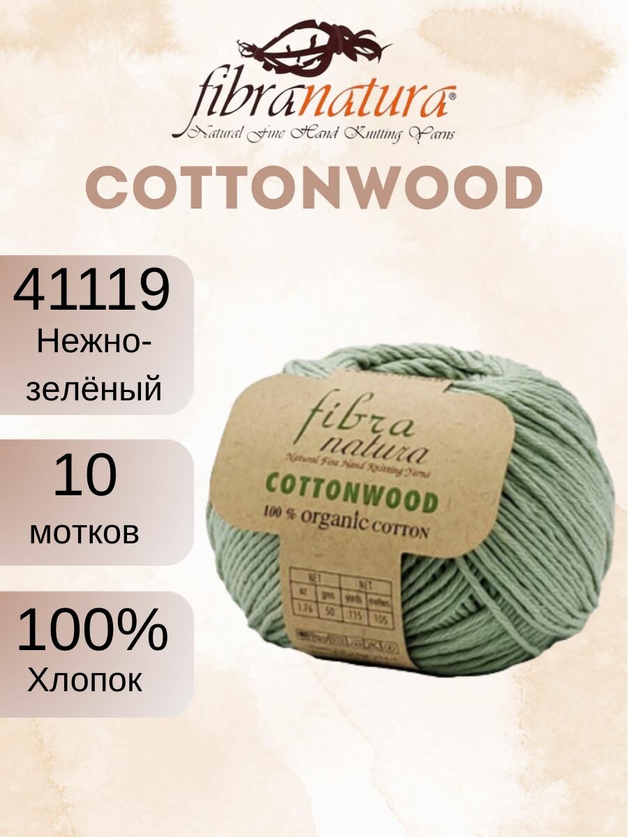 Пряжа Fibra Natura Cottonwood 41119 нежно-зелёный (50г/105м, упаковка 10 мотков)