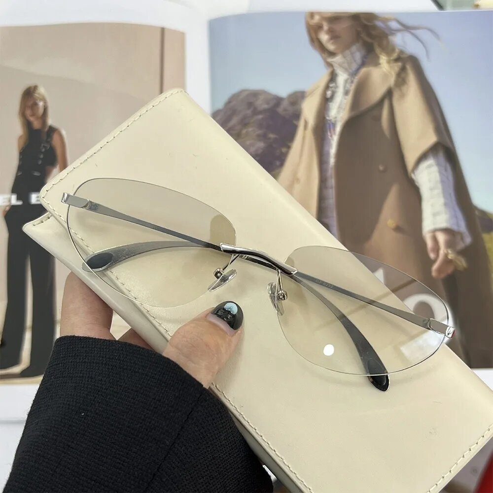 Высококачественные футуристические безрамные солнцезащитные очки с защитой UV400, Silver-Gray Silver