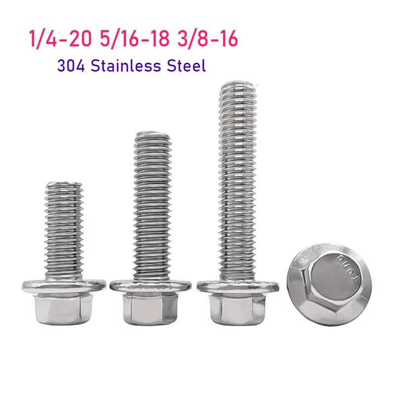 Фланцевые болты Huiruixin UNC 1/4-20 5/16-18 3/8-16 из нержавеющей стали 304 3I8-16x1-1I4(5pcs)