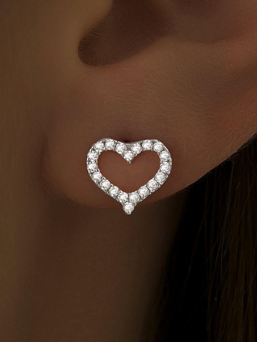 Серьги пусеты, серебро, 925 проба, родирование, фианит