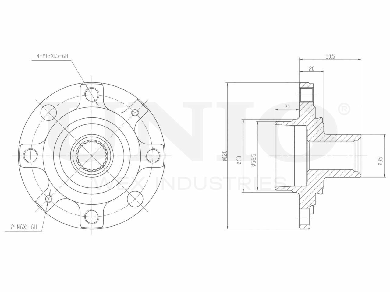 Ступица передняя (без ABS), для Опель Корса D, E 06-, Adam 12-, Фиат Пунто (199) Opel Corsa Fiat Punto 12-, артикул HUB-20271 производителя UNIO