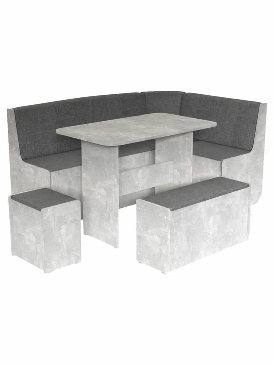 Кухонный диван, уголок Чикаго со столом, с пуфами, с коробом для хранения, Ателье светлый, ЛДСП / Серый, ткань