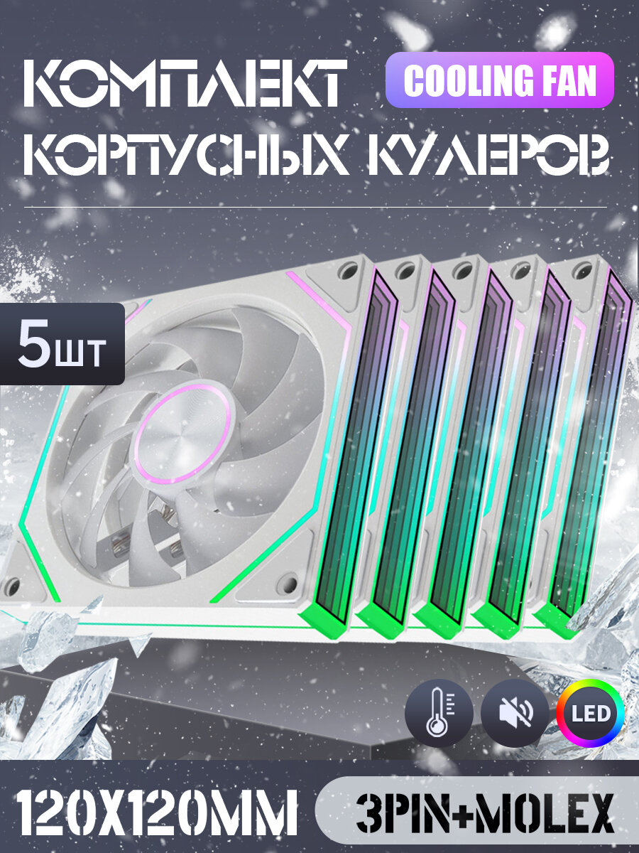 Вентилятор для корпуса 120 мм *5 шт RGB, Вентиляторы для ПК с fRGB подсветкой