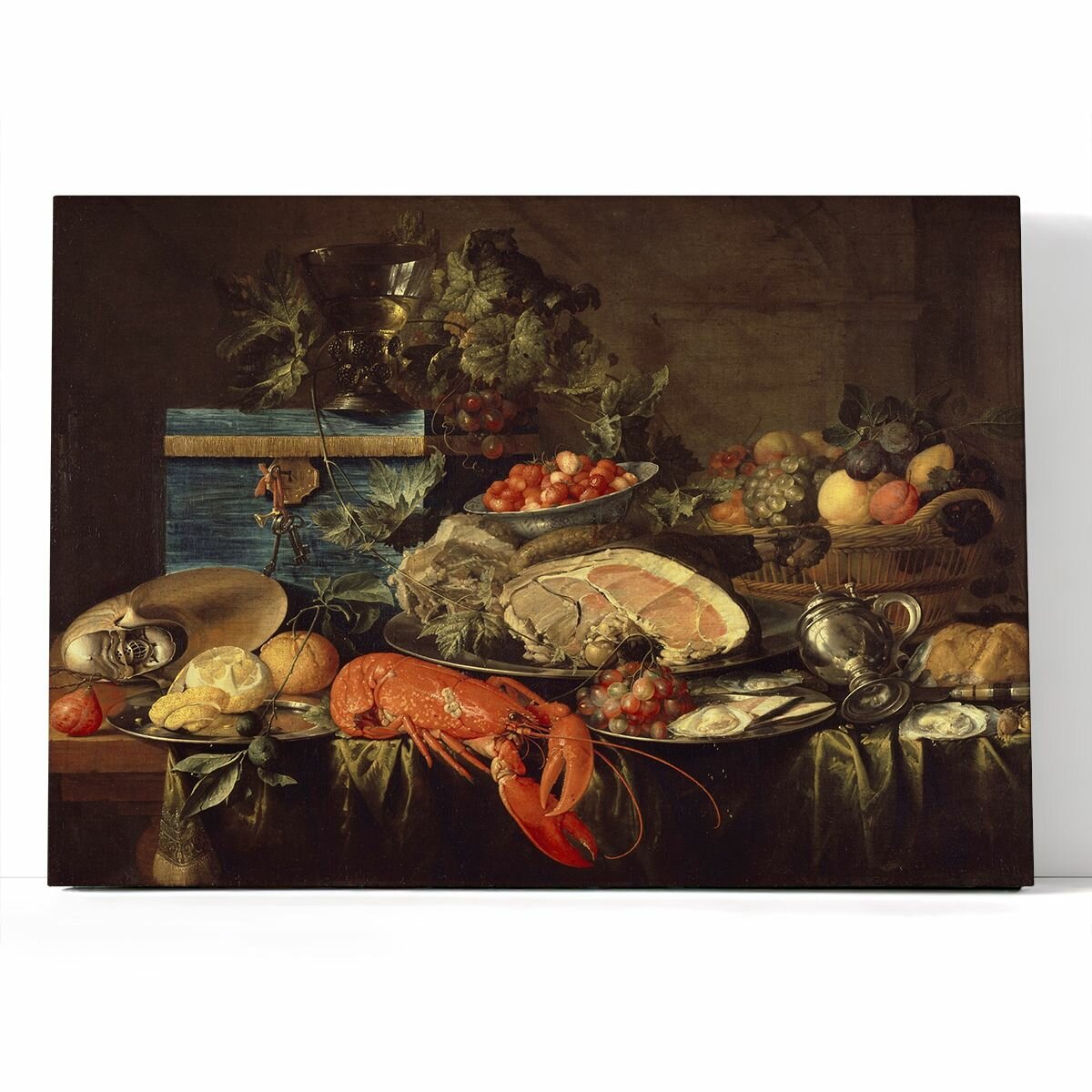 Интерьерная картина на хлопковом холсте - Натюрморт с фруктами и омаром, Ян Давидс де Хем, 30х40 см