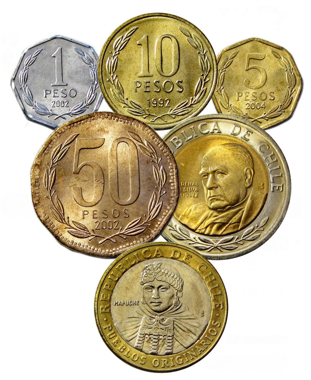 Набор 6 монет 2000-2010 Чили, aUNC