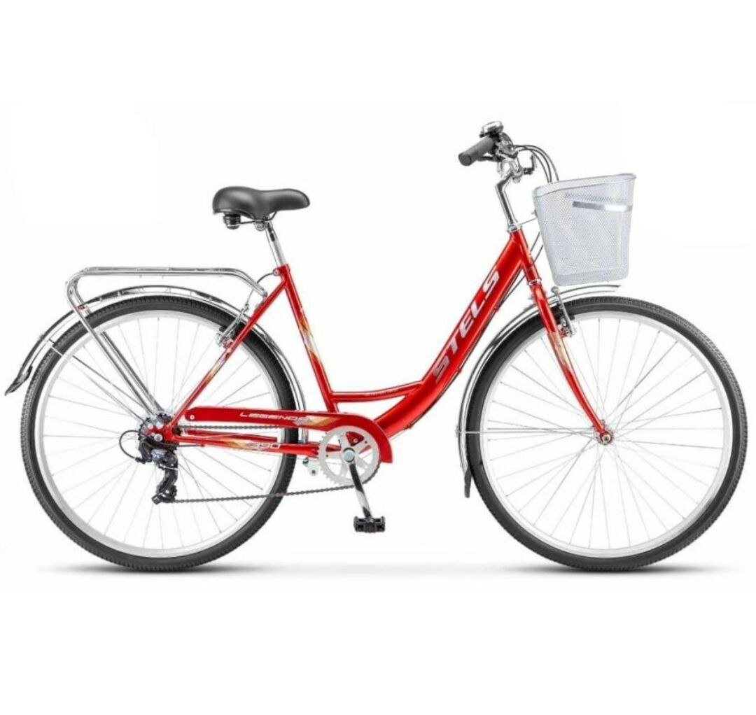 Велосипед 28" STELS Legenda 390 V рама 20", красный, 7 скоростей, на рост 165-195см, городской классический дорожный, мужской женский корзина И насос в комплекте