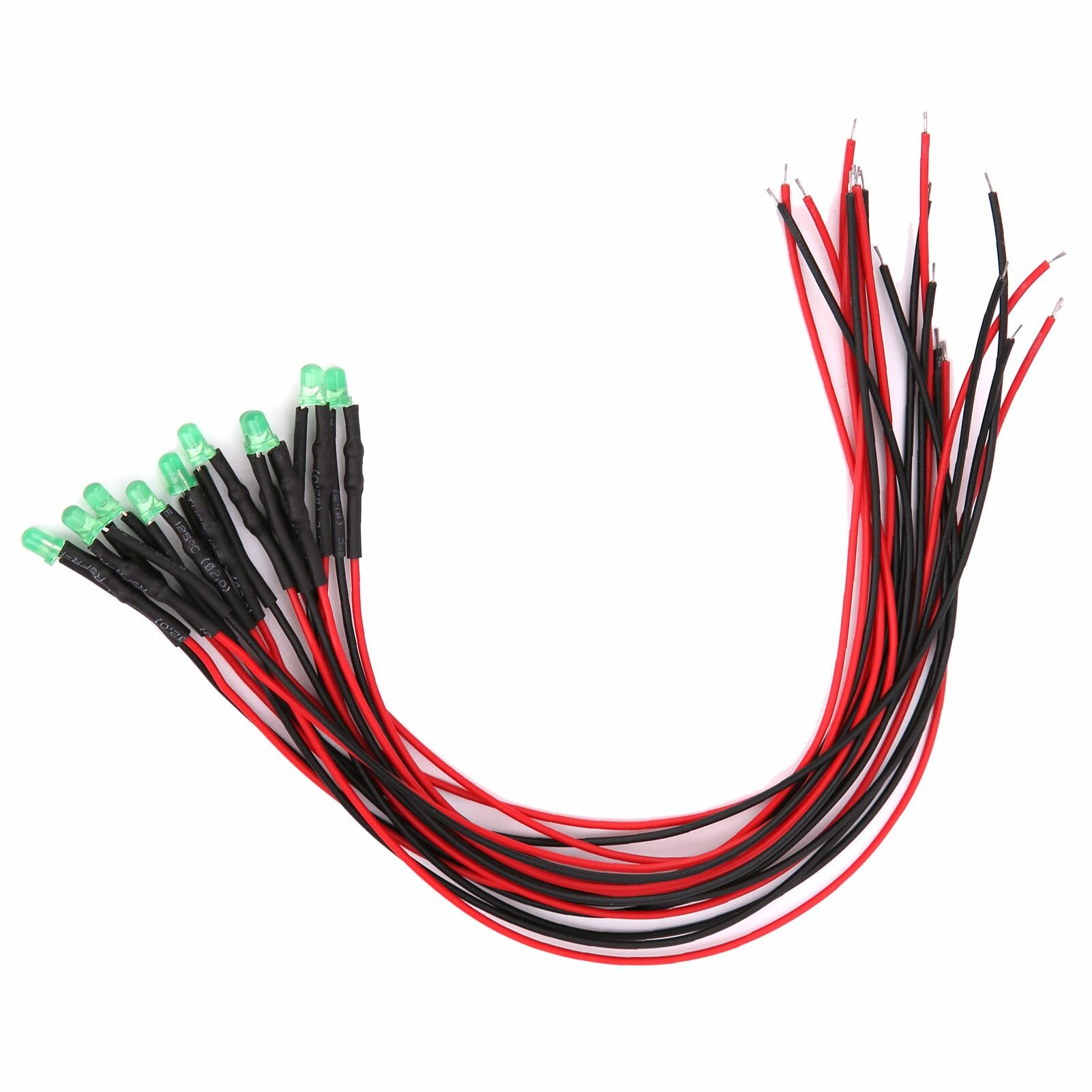 100 штук LED диоды с проводами 12V круглой головой высокой яркости 3мм 20см зеленый свет