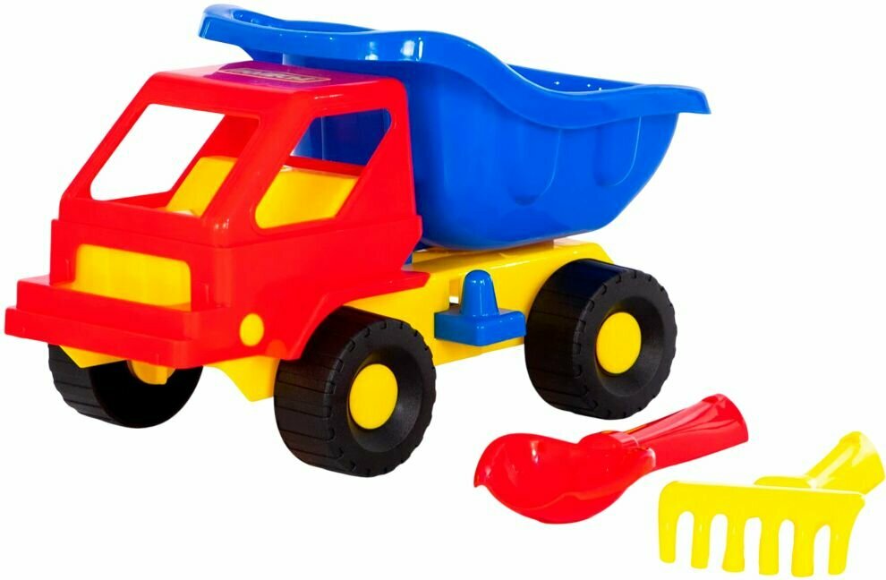 Песочный набор №43 с машинкой "Кузя-2", в комплекте грабли и лопатка, детские пластиковые игрушки для песочницы