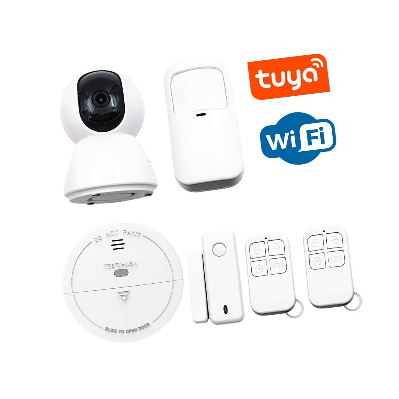 Беспроводная IP камера-сигнализация TUYA Страж Видео-Аларм (5W) (Q29151VID) с датчиком движения, дыма, датчиком открытия и записью на SD карту. Двус