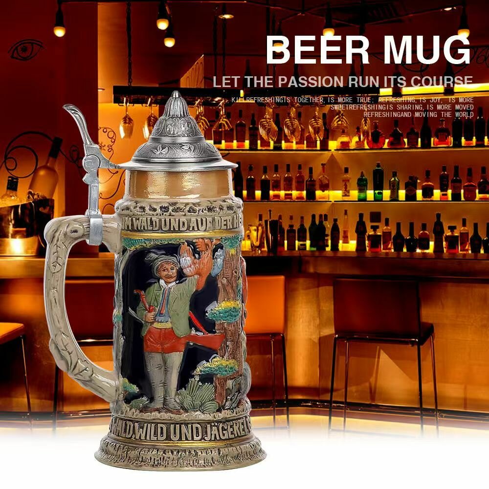 Немецкий Кружка пивная ручной работы, 600 мл, изготовлен из металла и керамики