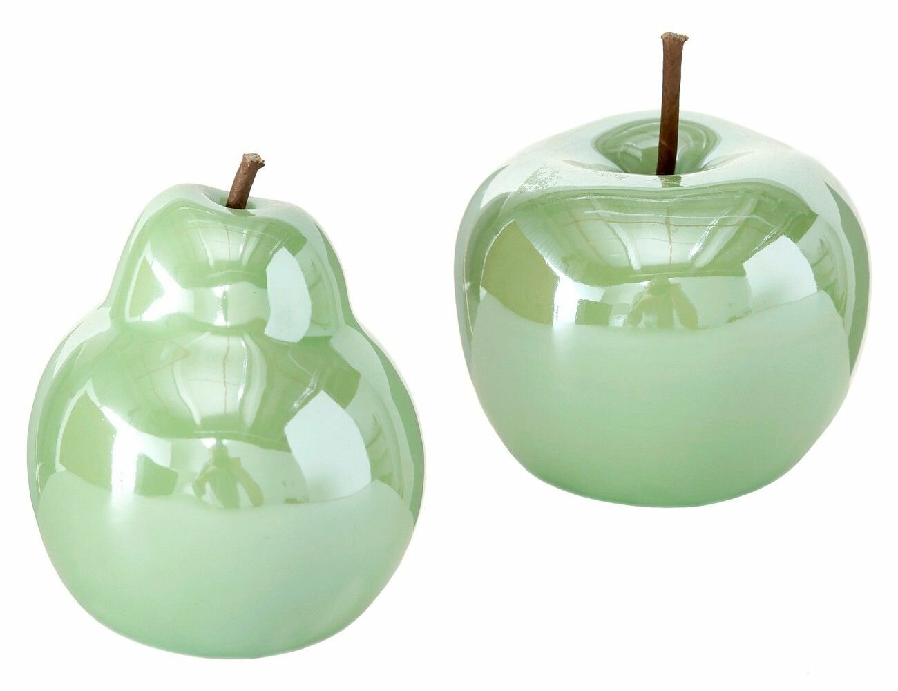 Набор декоративных статуэток фруктовые жемчужины: яблоко И груша, керамика, зеленый, 14-11 см, 2 шт, Boltze 1006133-набор-2