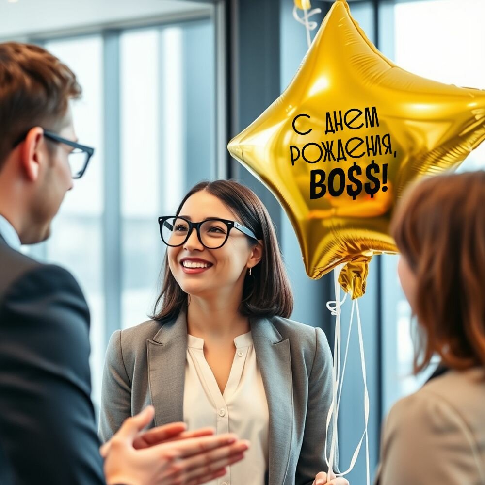 Воздушный шар с надписью для руководителя "С днём рождения, BOSS!", 45 см.