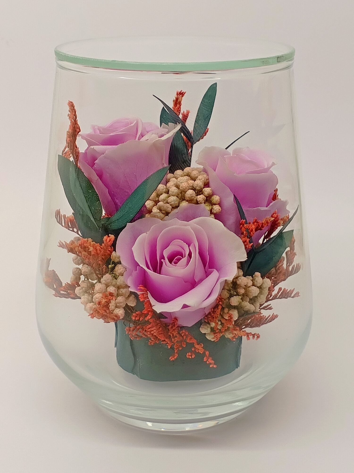 Натуральные кустовые розы в стекле, вакуум*