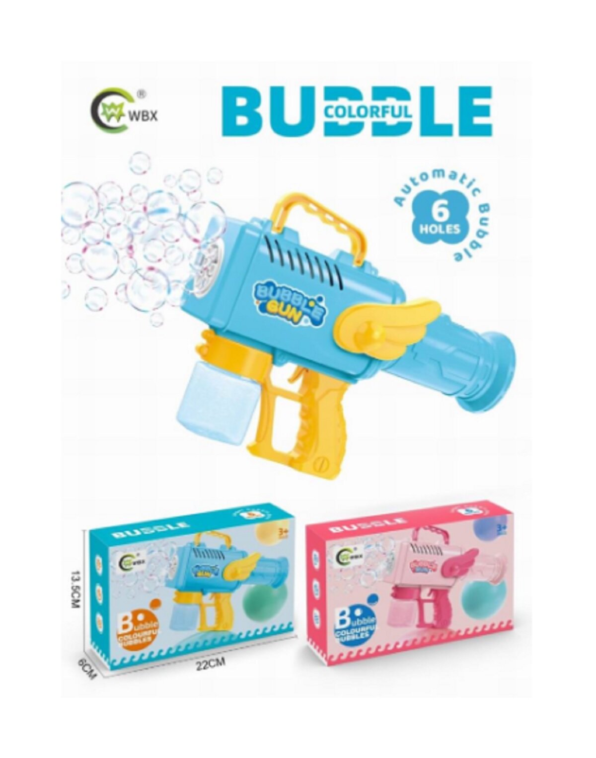 Автоматический пистолет для создания мыльных пузырей с 6 отверстиями 21.5х15х6.3