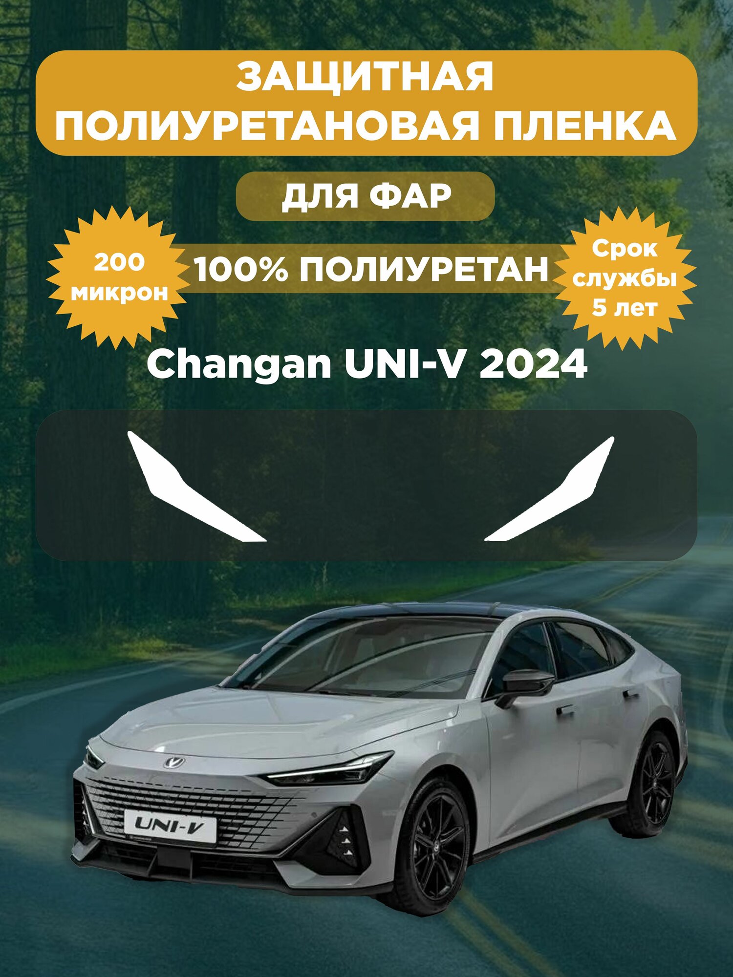 Защитная полиуретановая плёнка для фар Changan UNi-V