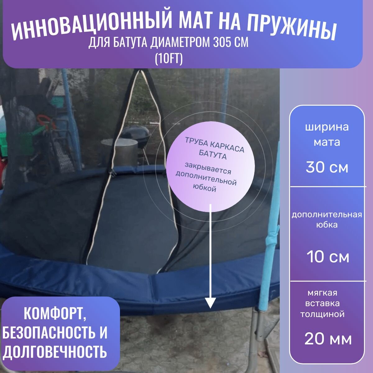 Защитный мат на пружины улучшенный для батута 305 см 10FT