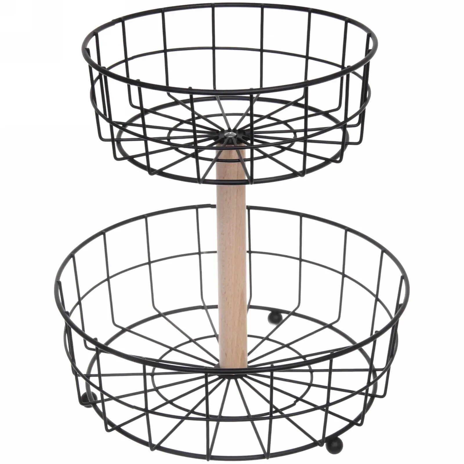 Фруктовница «Brownie» 2-ярусная с колесами, металл/дерево, 28*30 см, черная