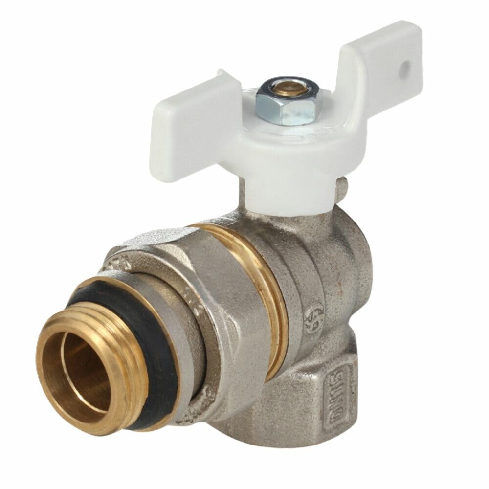 Кран шаровой латунь никель угловой 1128 Standard Ду 20 Ру30 ВР/американка полнопроходной бабочка белая Aquasfera 1128-02